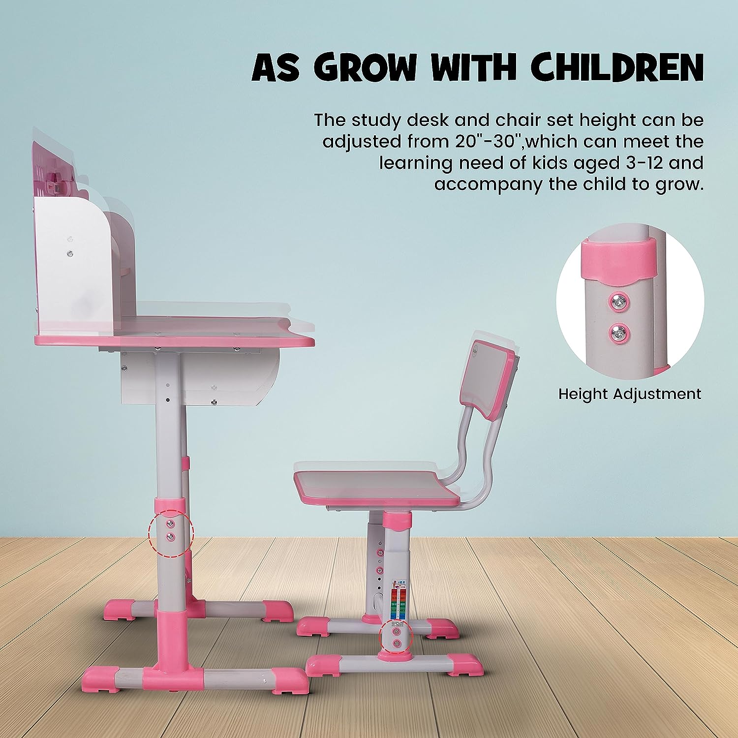 Minikin Crown Wooden Study Table Set I Height Adjustable Design I 3-15 ...