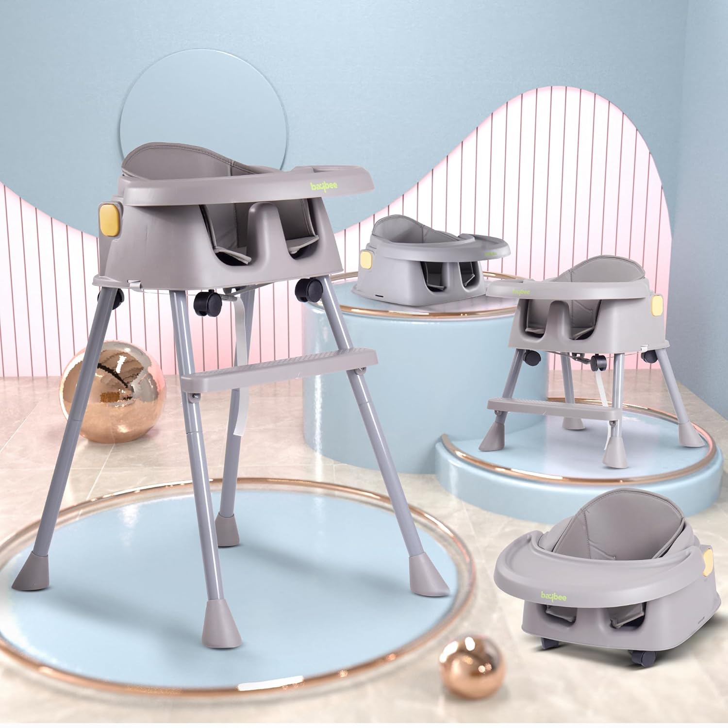 Minikin Bliss 4-in-1 Convertible High Chair – Multi-Function Booster C