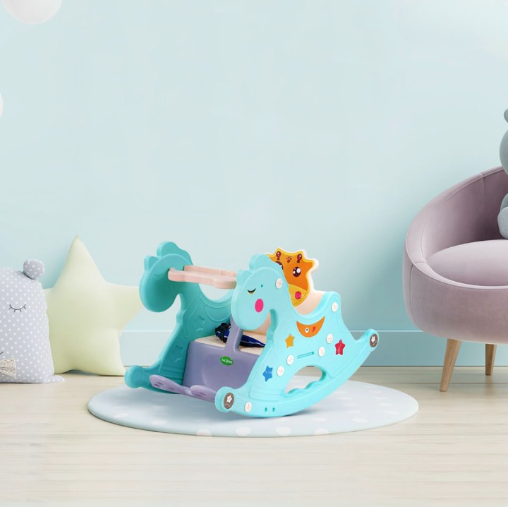 Minikin Kids Rocking Horse Chair for Kids | Safety Seat Belt & Tray