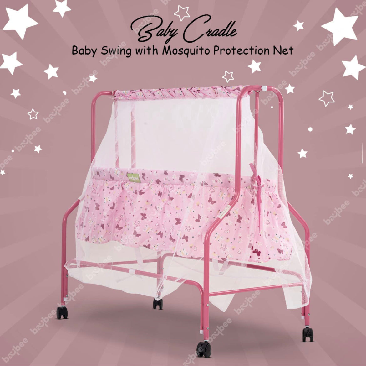 Enchant Baby Swing Cradle with Mosquito Net. 0-12M Pink