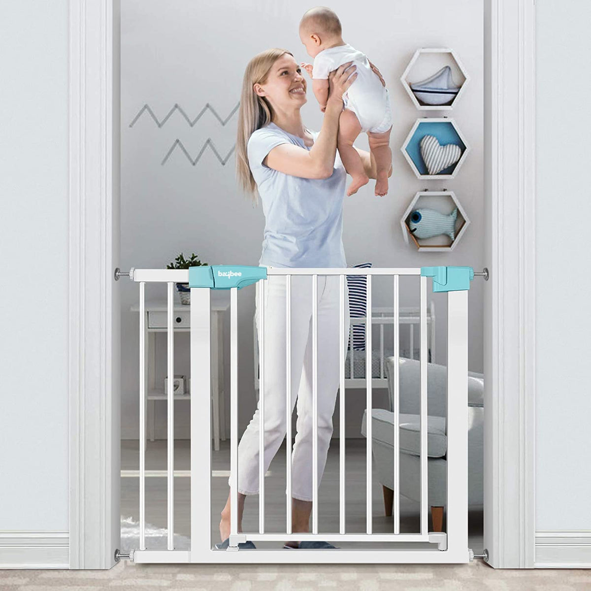 Baby Auto Close Safety Gate I One Handed Closure I Length 85+10Cms x H