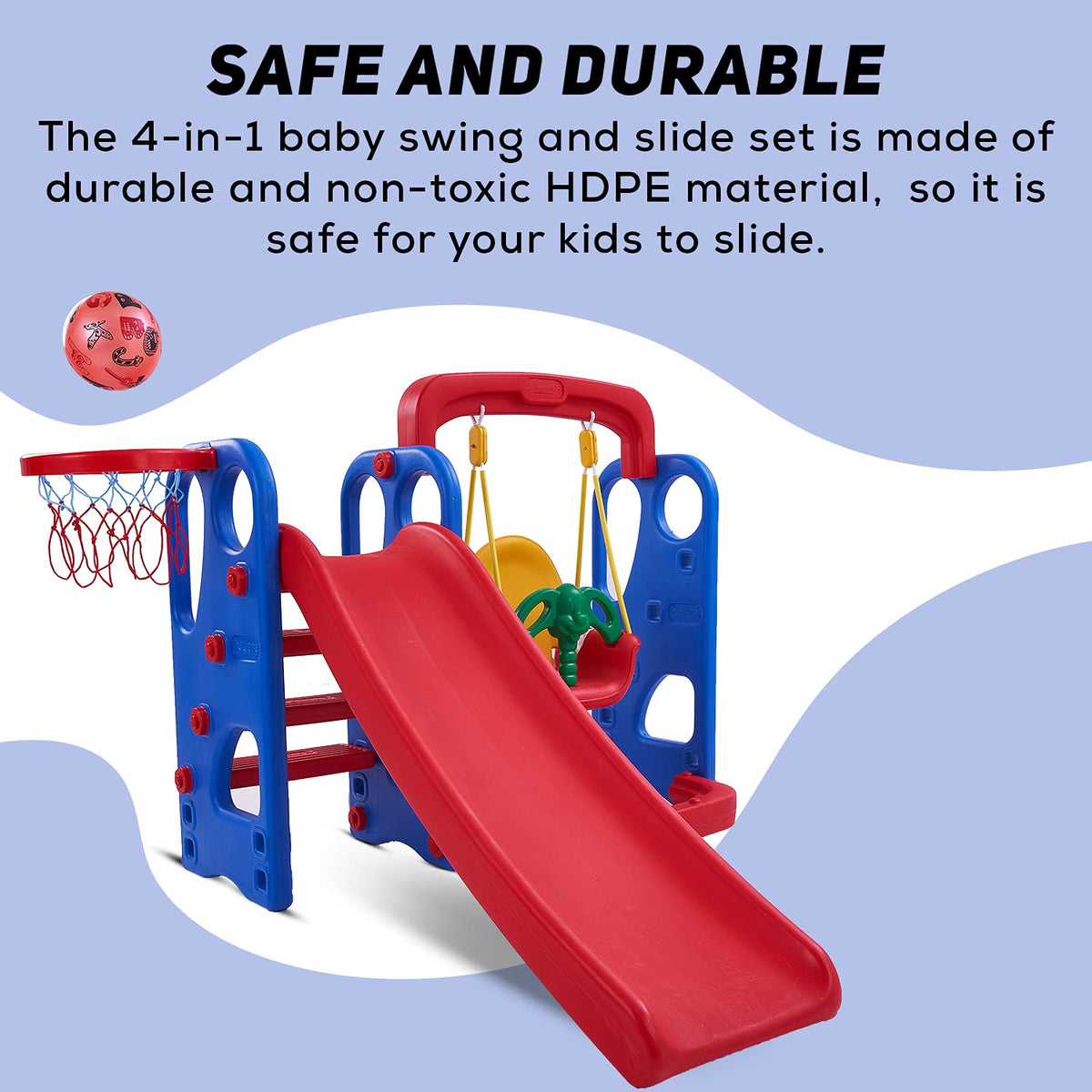 Minikin Slide Combo Set For Kids (Slide + Swing + Basketball) for Play